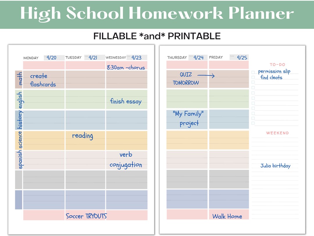 High School Student Planner Digital Agenda Homework Planner Undated ...