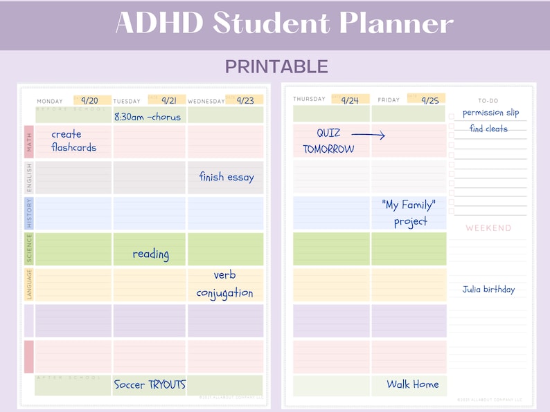 College ADHD Planner Pdf Adhd Planner Undated Weekly Agenda Student ...