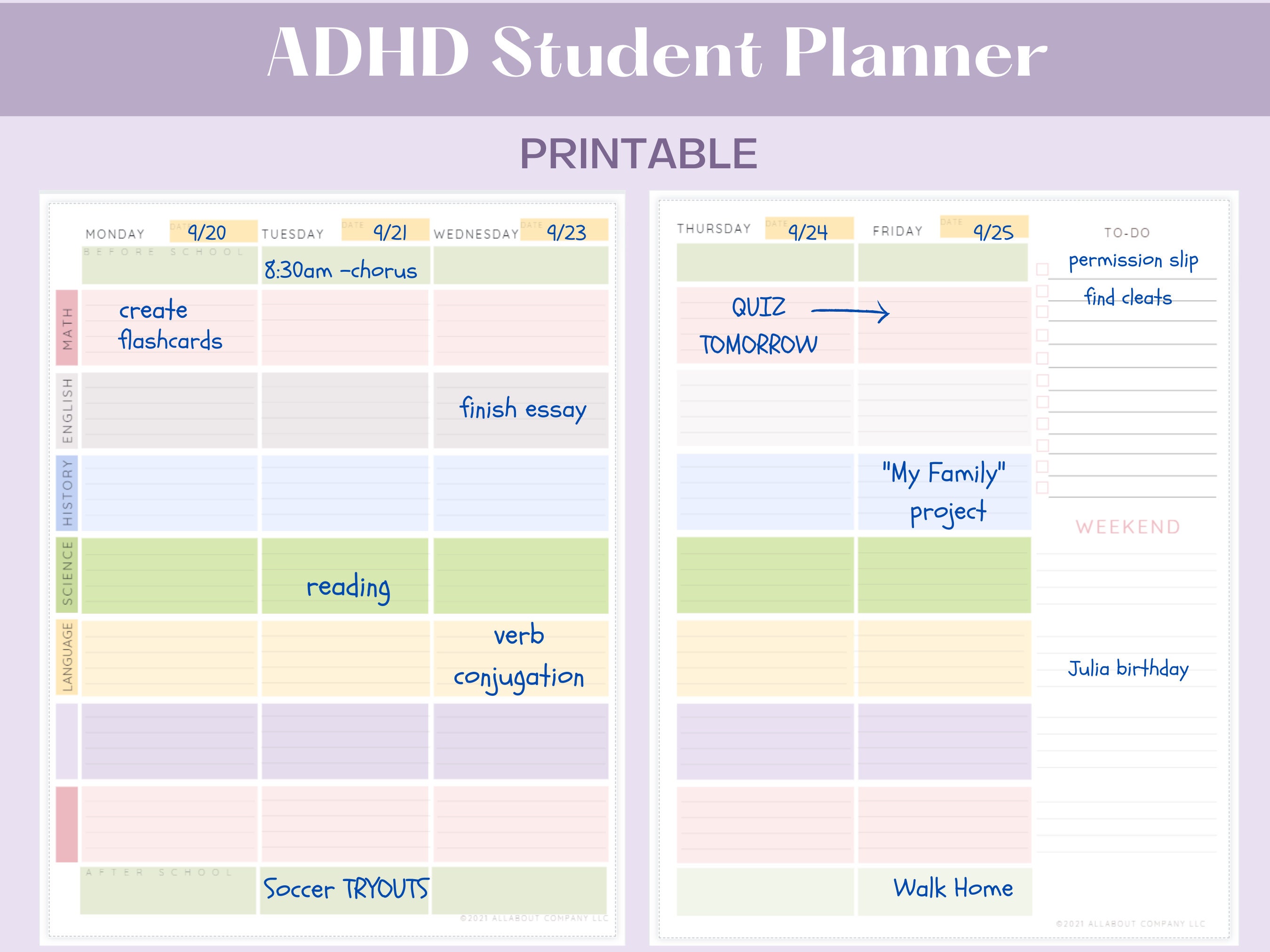 College ADHD Planner Pdf Adhd Planner Undated Weekly Agenda Student ...