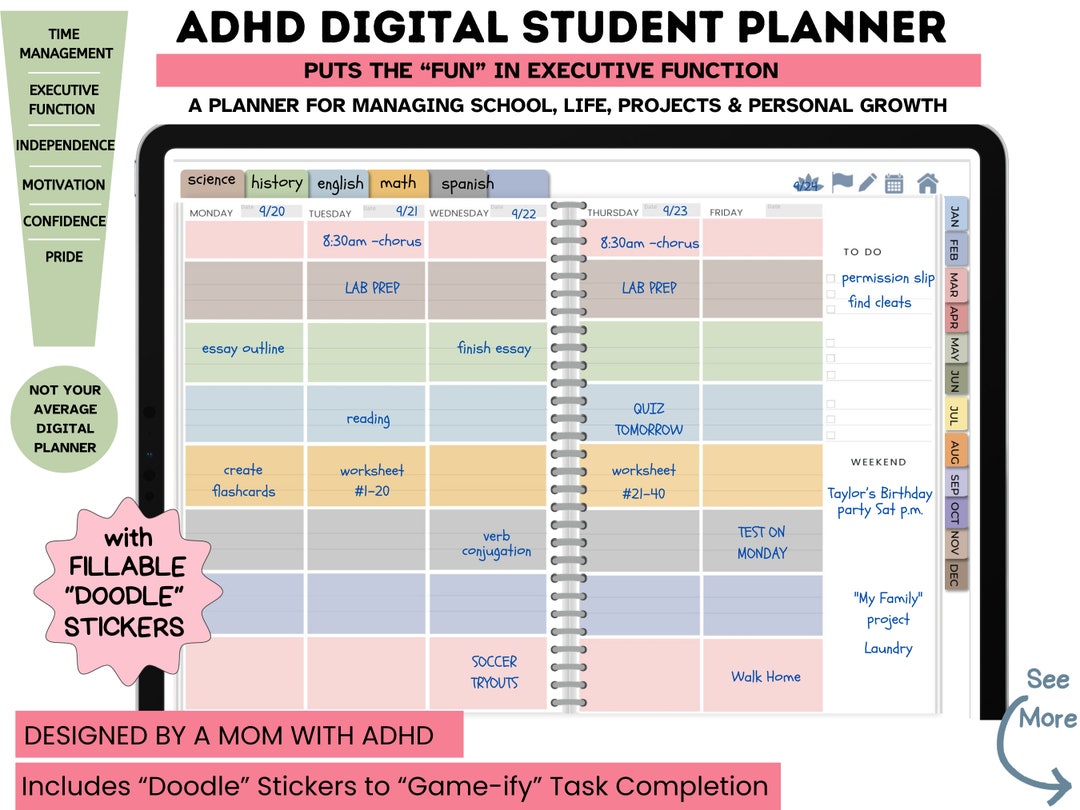 Digital ADHD Homework Planner, Executive Function Skills Support ...