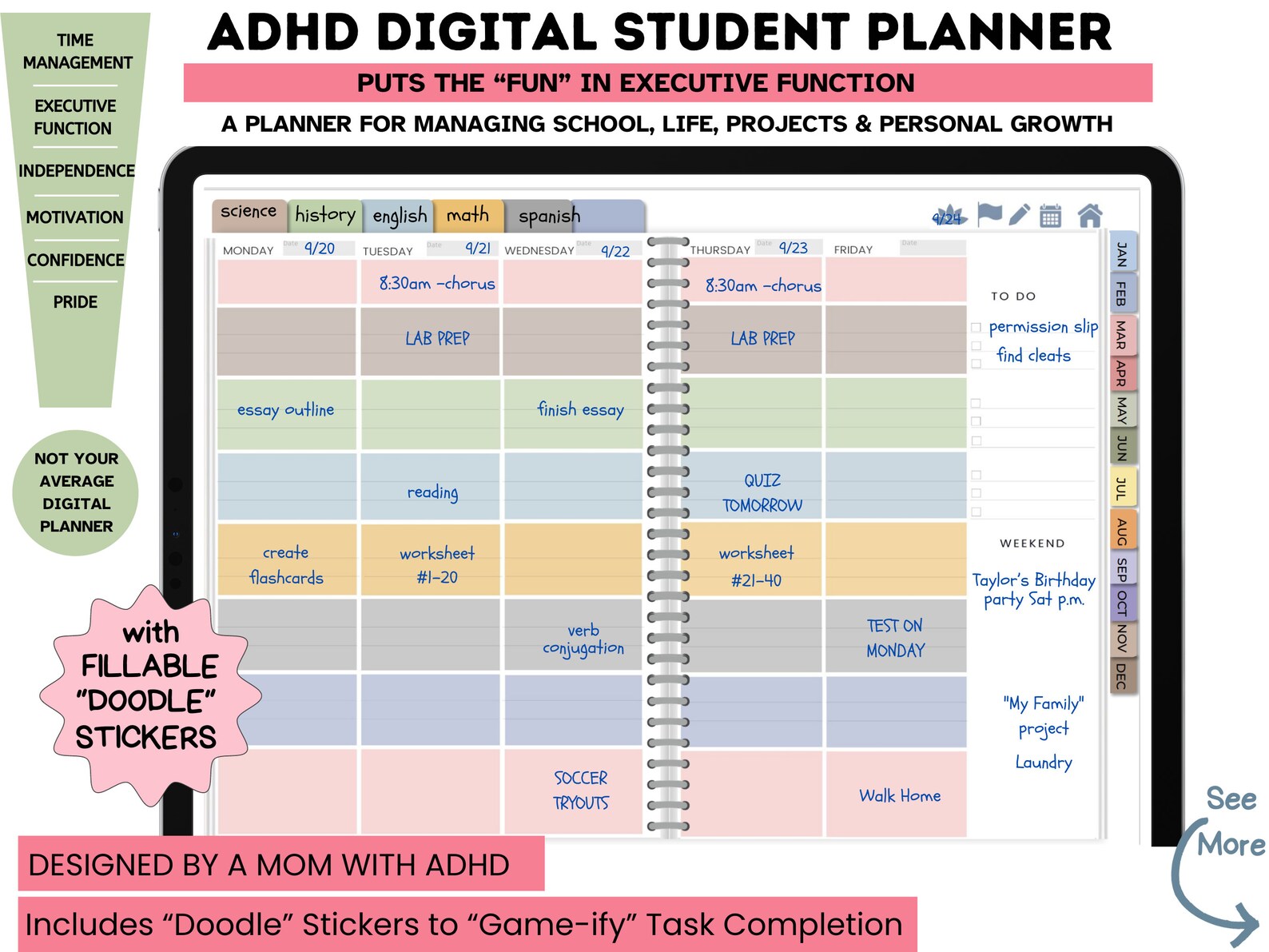Digital ADHD Homework Planner, Executive Function Skills Support ...