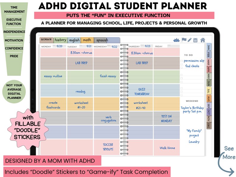 Digital ADHD Homework Planner, Executive Function Skills Support ...
