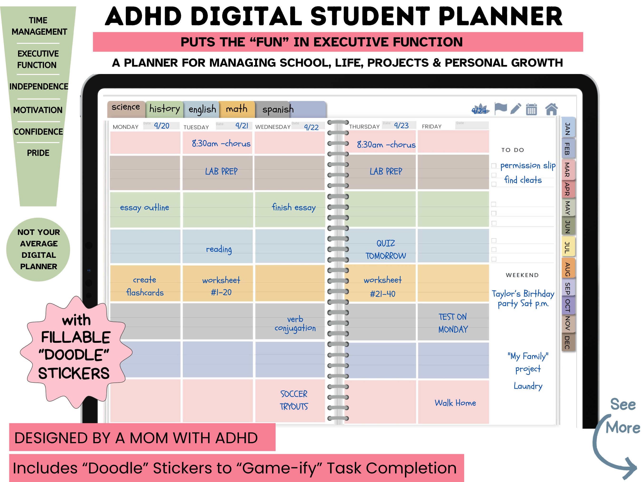 Digital ADHD Homework Planner, Executive Function Skills Support ...
