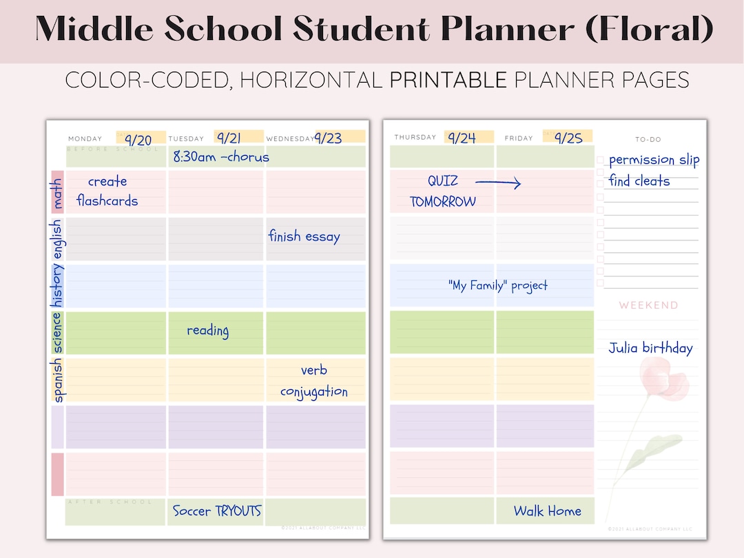Middle School Student Planner Study Planner Homework Planner Undated ...