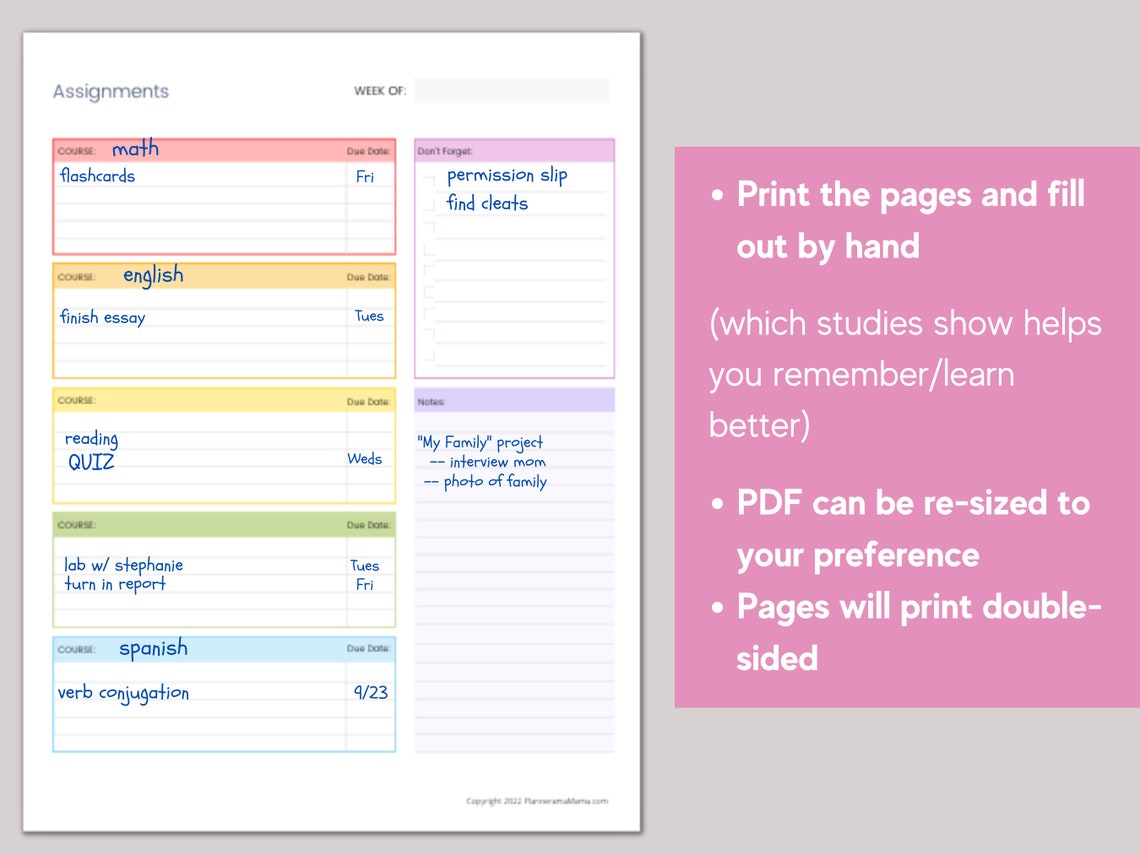 Simple Kids Planner Easy Assignment Planner for Girls - Etsy