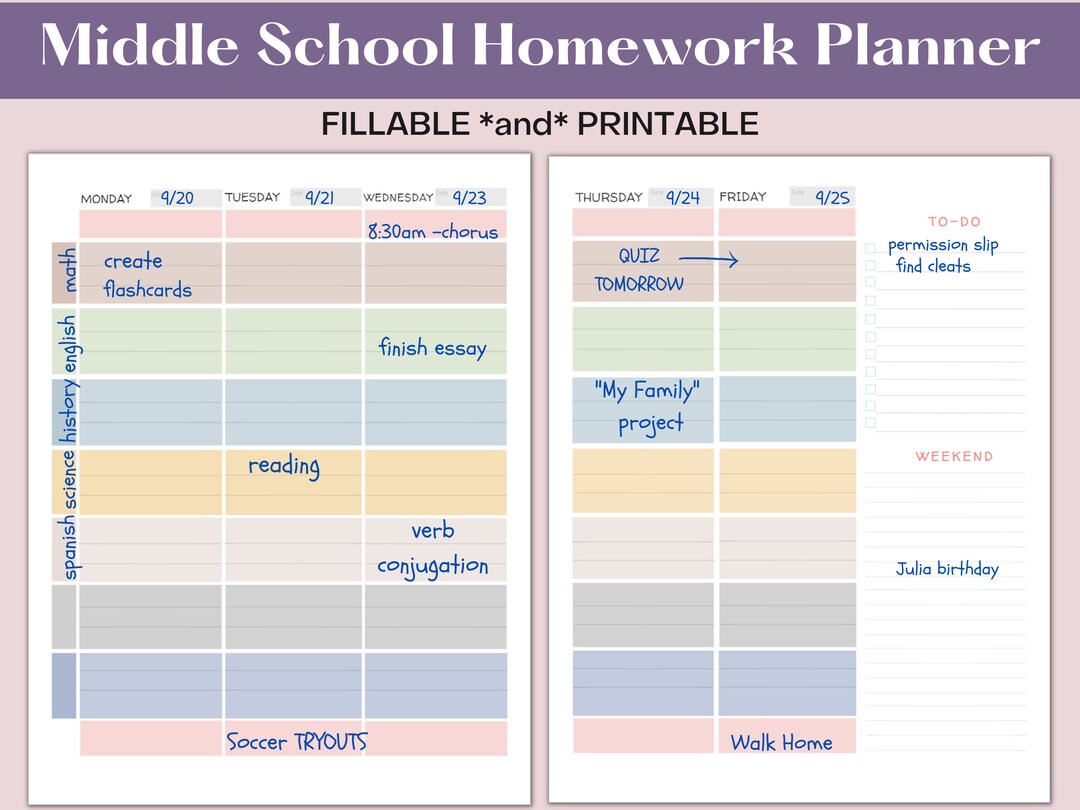 Middle School Student Planner Study Planner Homework Planner Undated ...