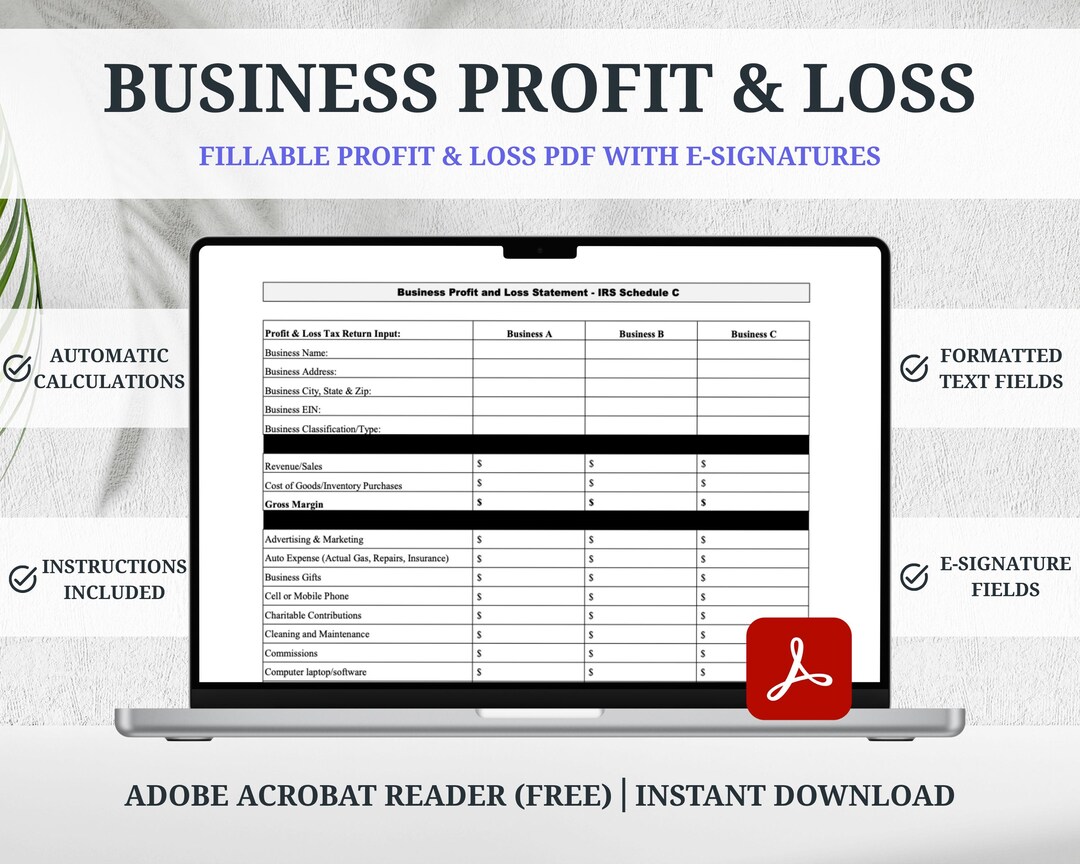 Business Profit and Loss Statement Schedule C Form Fillable PDF With E ...