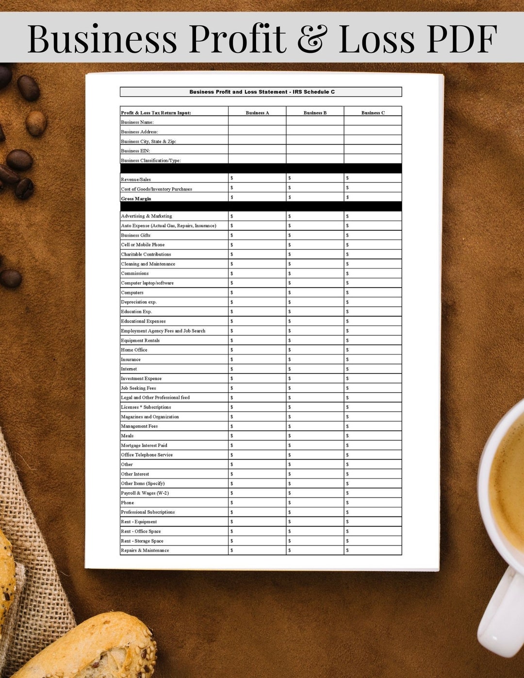 Business Profit and Loss Statement - Fillable PDF - Adobe Acrobat ...