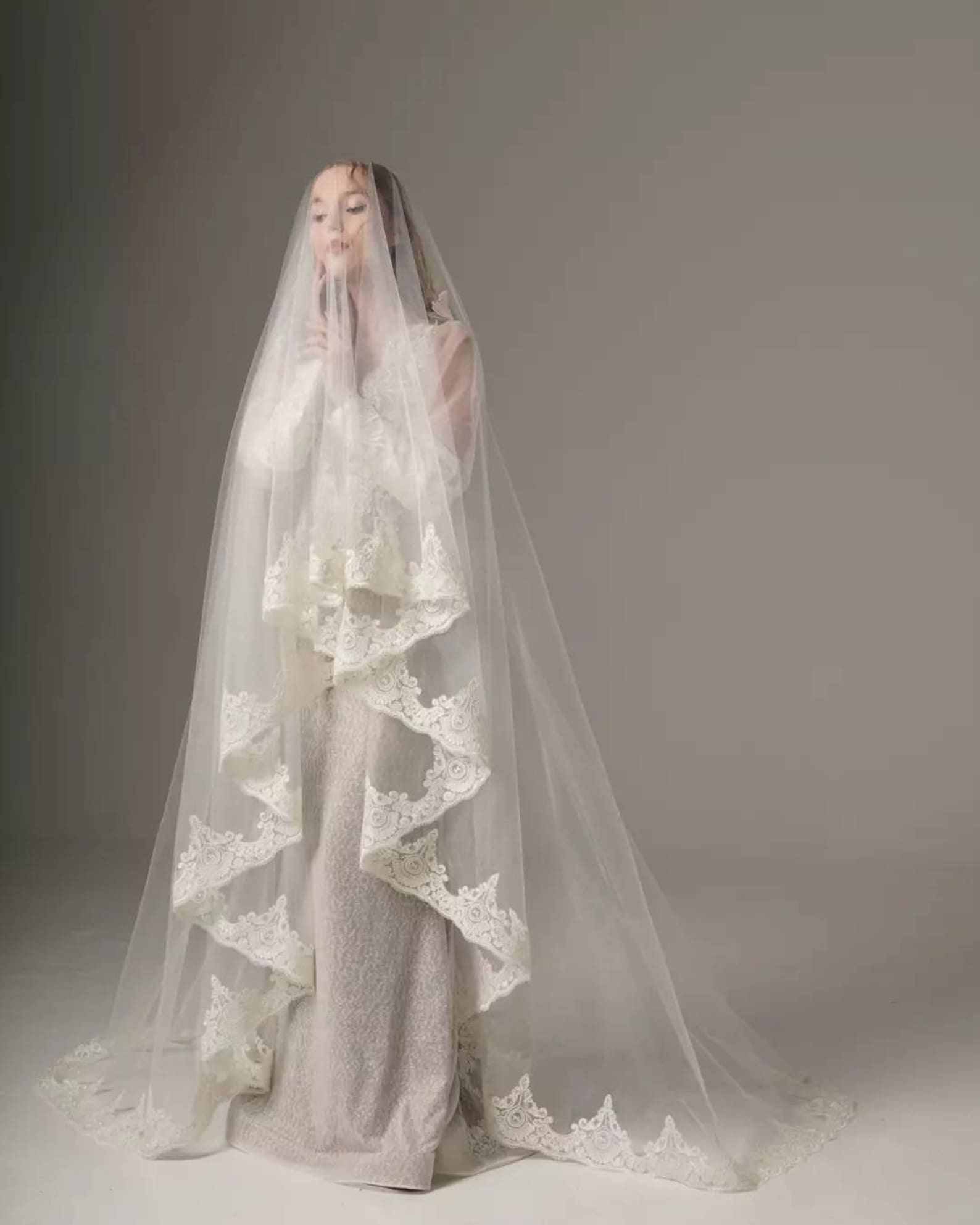 Mantilla Cathedral Veil Classic Bridal Veil Length 3M Lace Edge Wedding ...