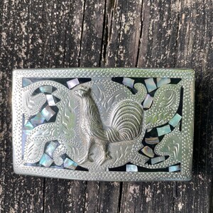 Vintage Abalone and Silver Rooster Belt Buckle, Mexico - Etsy