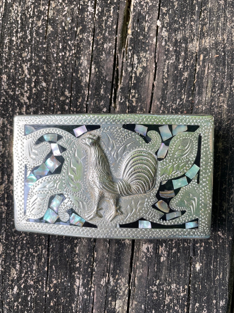 Vintage Abalone and Silver Rooster Belt Buckle, Mexico - Etsy