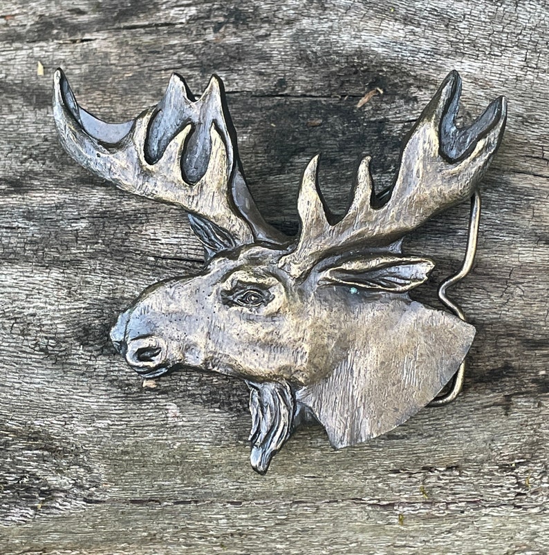 Vintage 70s Moose Brass Belt Buckle - Etsy