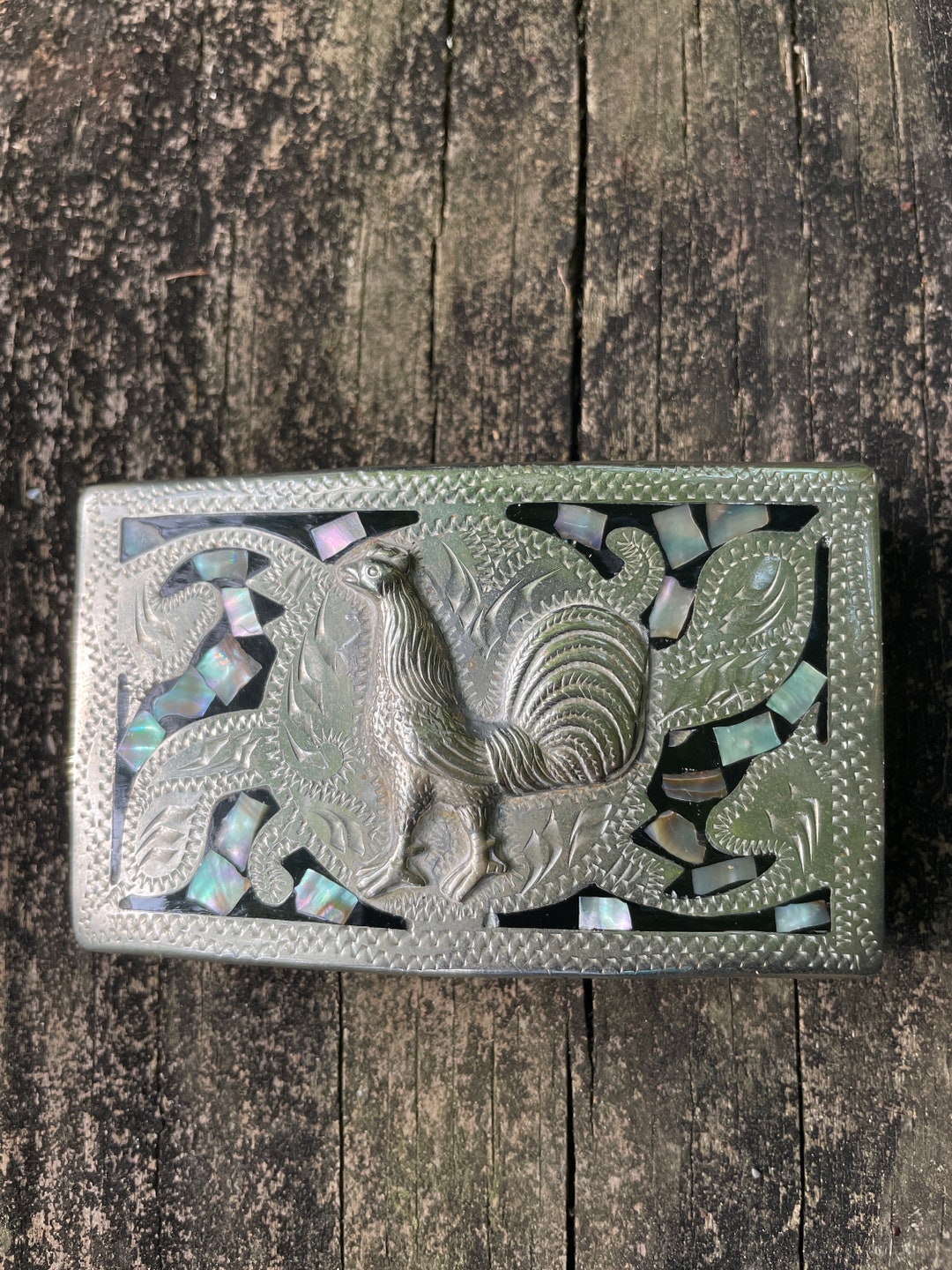 Vintage Abalone and Silver Rooster Belt Buckle, Mexico - Etsy