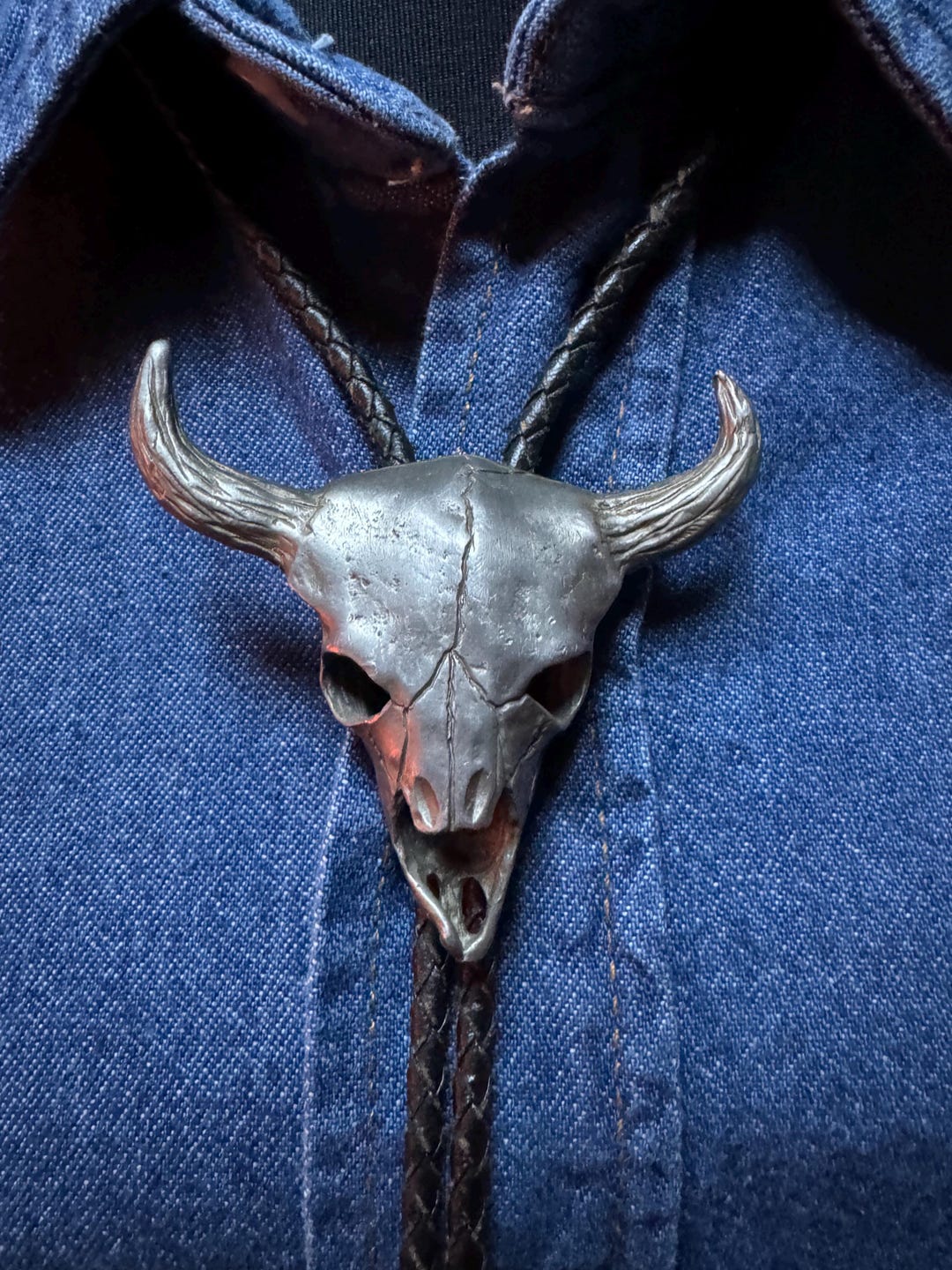 Vintage Western Bolo Tie, Sounthwestern Bull Skull Bolo, Cow Skull Bolo ...