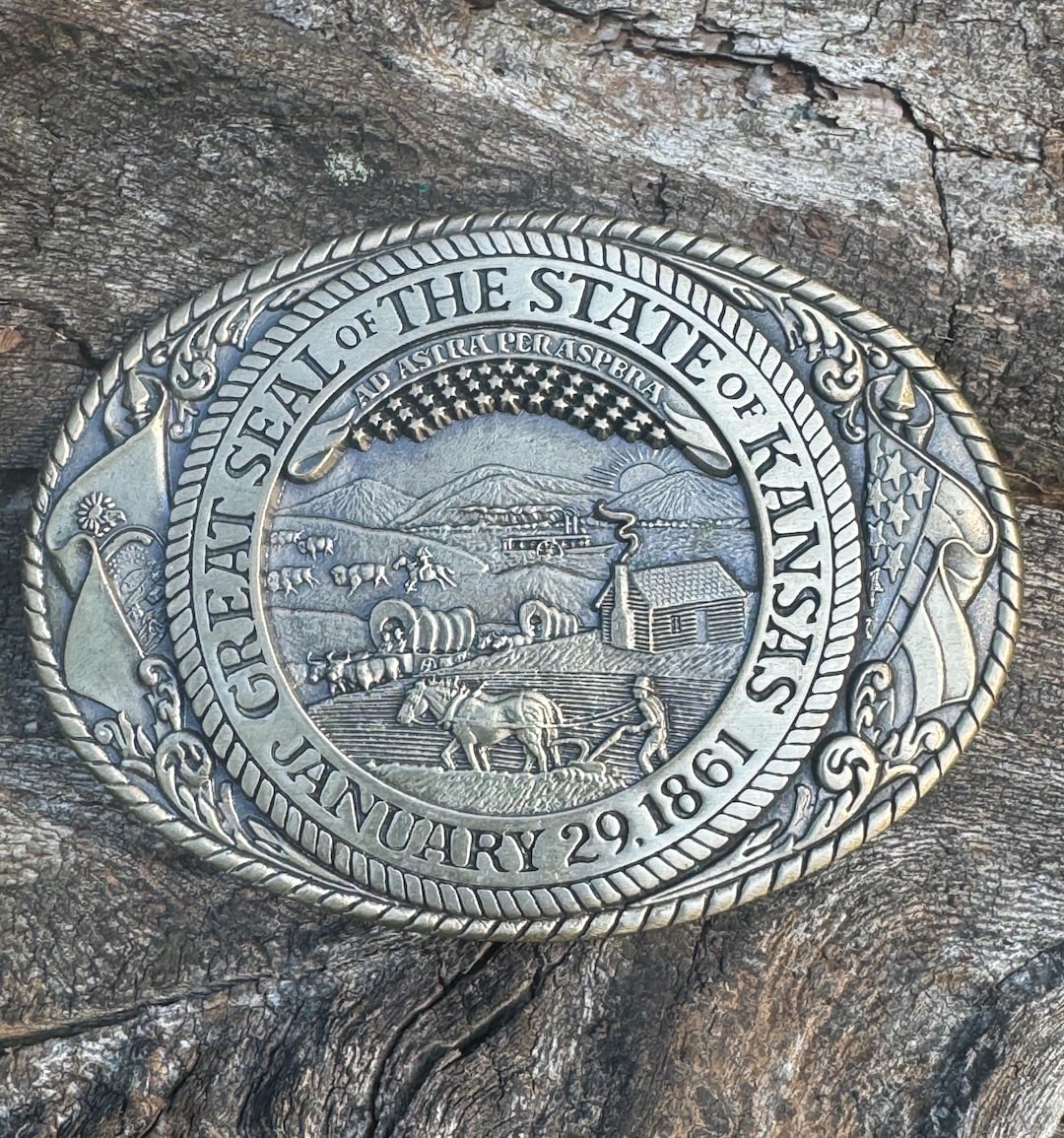 Vintage Tony Lama Collection of Stsye Series , Kansas Brass Belt Buckle ...