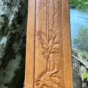 Vintage Tan Leather Belt, Tooled Leather Belt With Birds and Trees ...