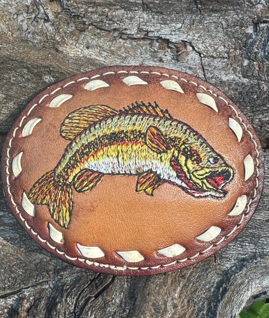Vintage Leather Bass Belt Buckle, Fishing Belt Buckle, Needle Point ...