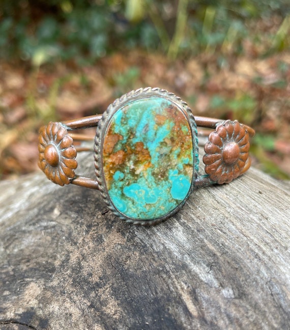Vintage COPPER turquoise faux STONE Necklace, turquoi… - Gem