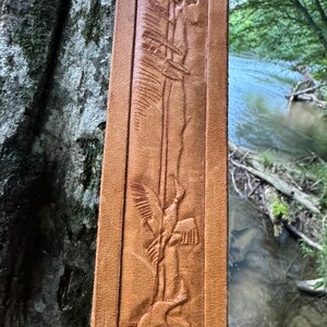 Vintage Tan Leather Belt, Tooled Leather Belt With Birds and Trees ...