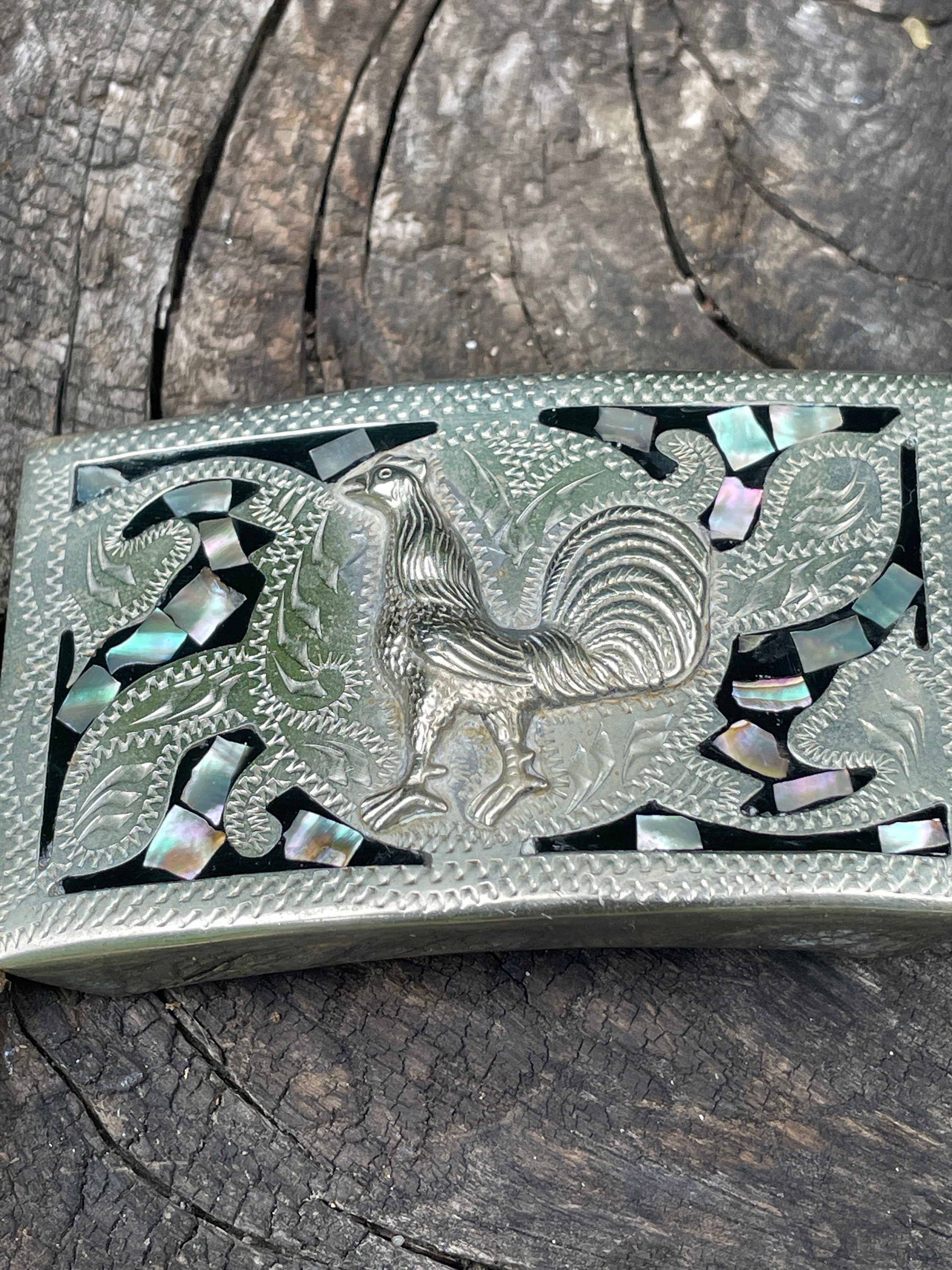 Vintage Abalone and Silver Rooster Belt Buckle, Mexico - Etsy