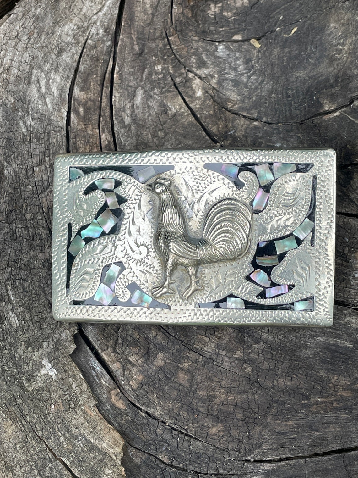Vintage Abalone and Silver Rooster Belt Buckle, Mexico - Etsy