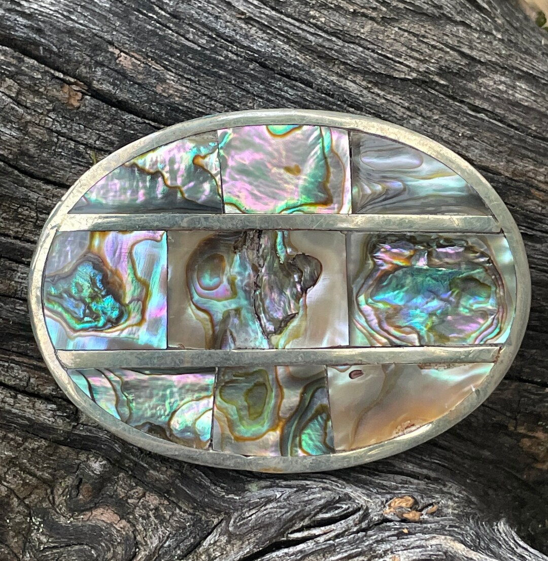 Vintage Abalone and Mexican Silver Belt Buckle - Etsy