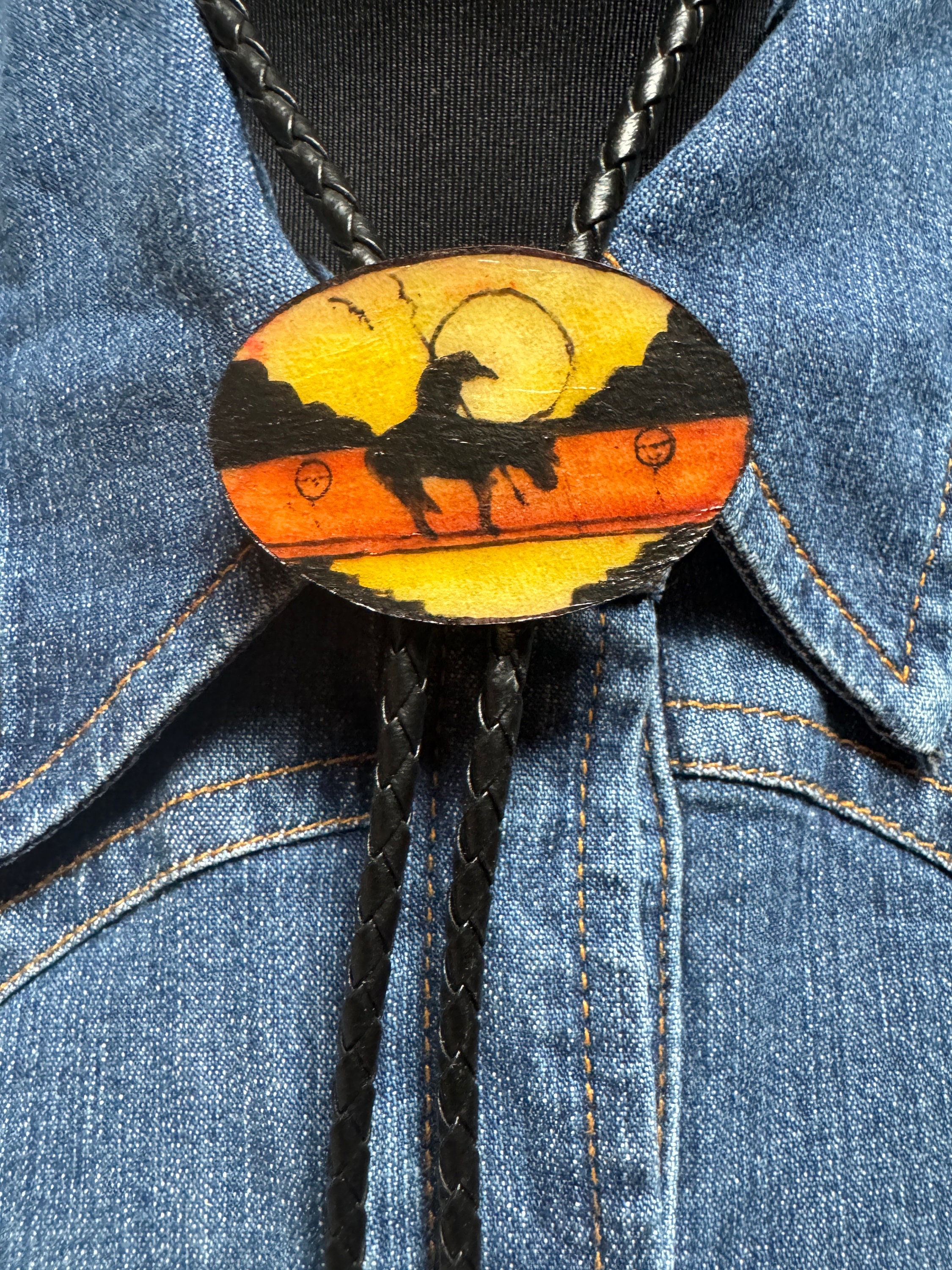 Vintage Western Bolo Tie, End of the Trail Bolo, Hand Painted - Etsy
