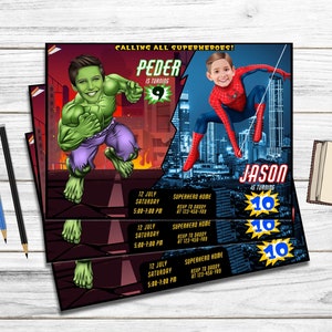 Custom Spiderman Birthday Invitation Card, Hulk Birthday Party Invite ...