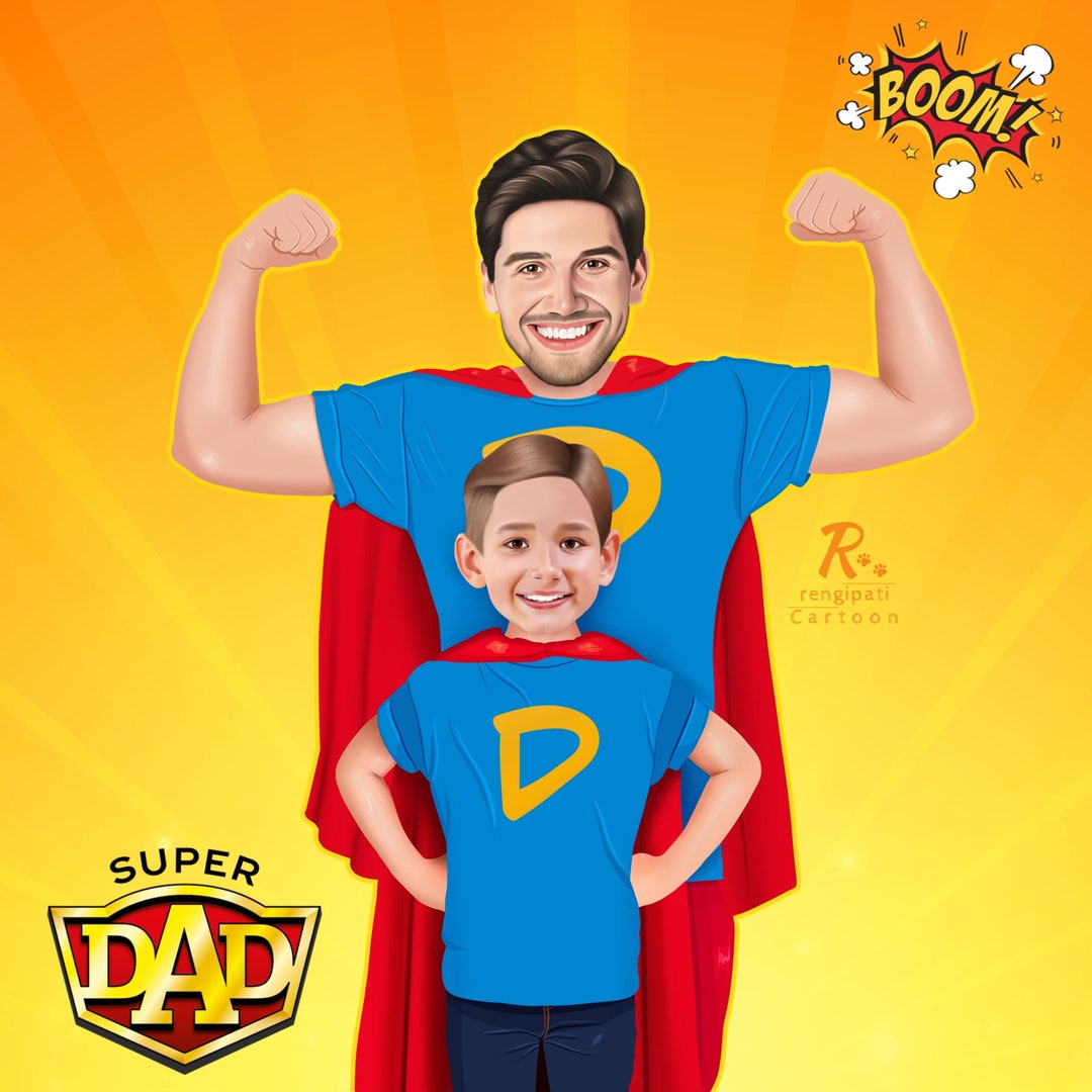 Fathers Day Gift, Custom Father-son Superhero Portrait Gift, Superhero ...