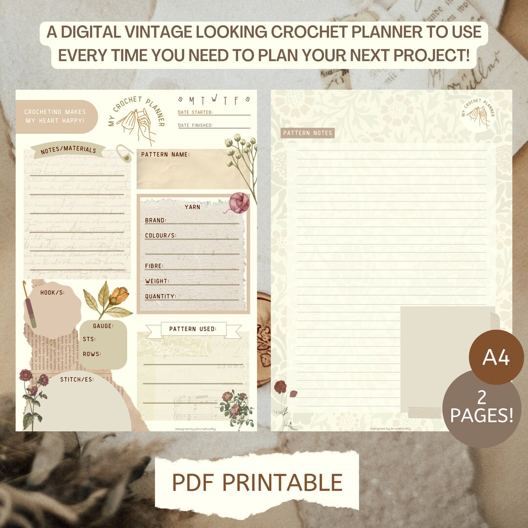 Vintage Printable Crochet Project Planner - Crochet Planner - Digital ...