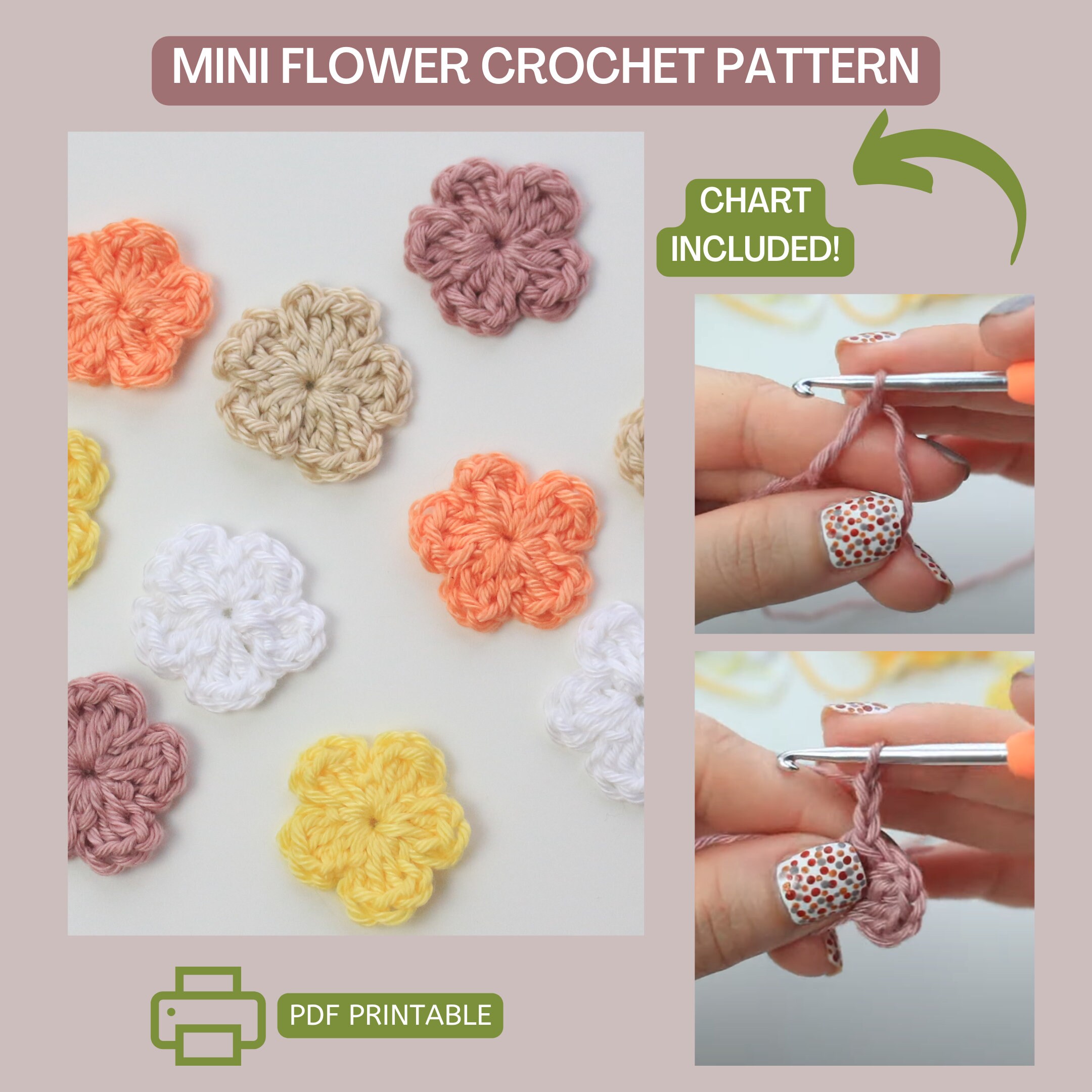 Mini Flower Crochet Pattern Crochet Flower Chart and Written - Etsy
