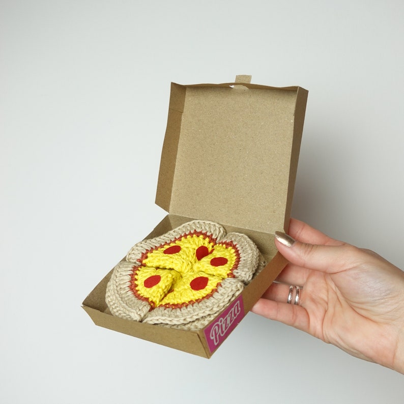 Crochet Pizza Coasters Written Pattern and Pizza Boxes Templates ...