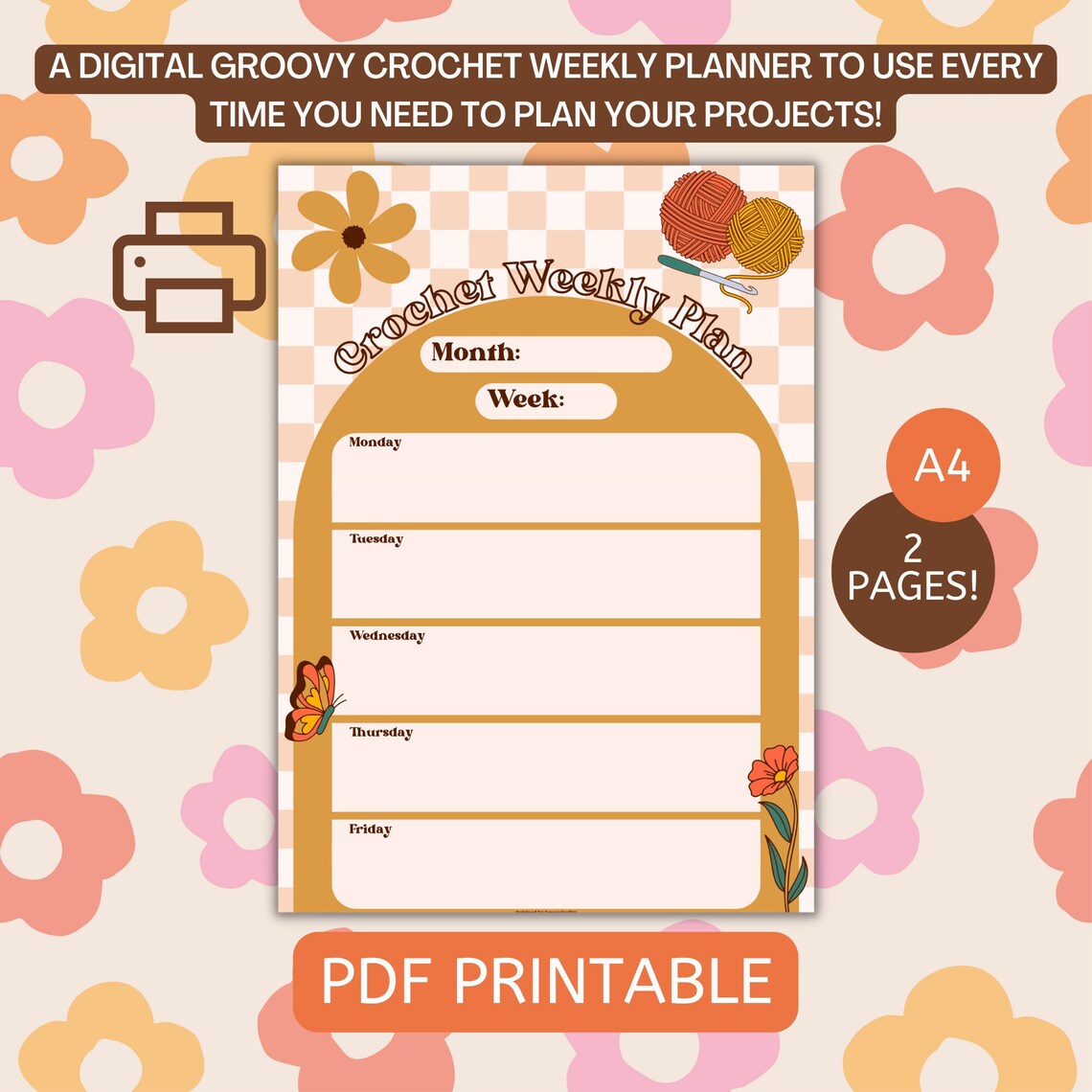 Groovy Crochet Weekly Planner: A4 Printable (digital Download) - Etsy