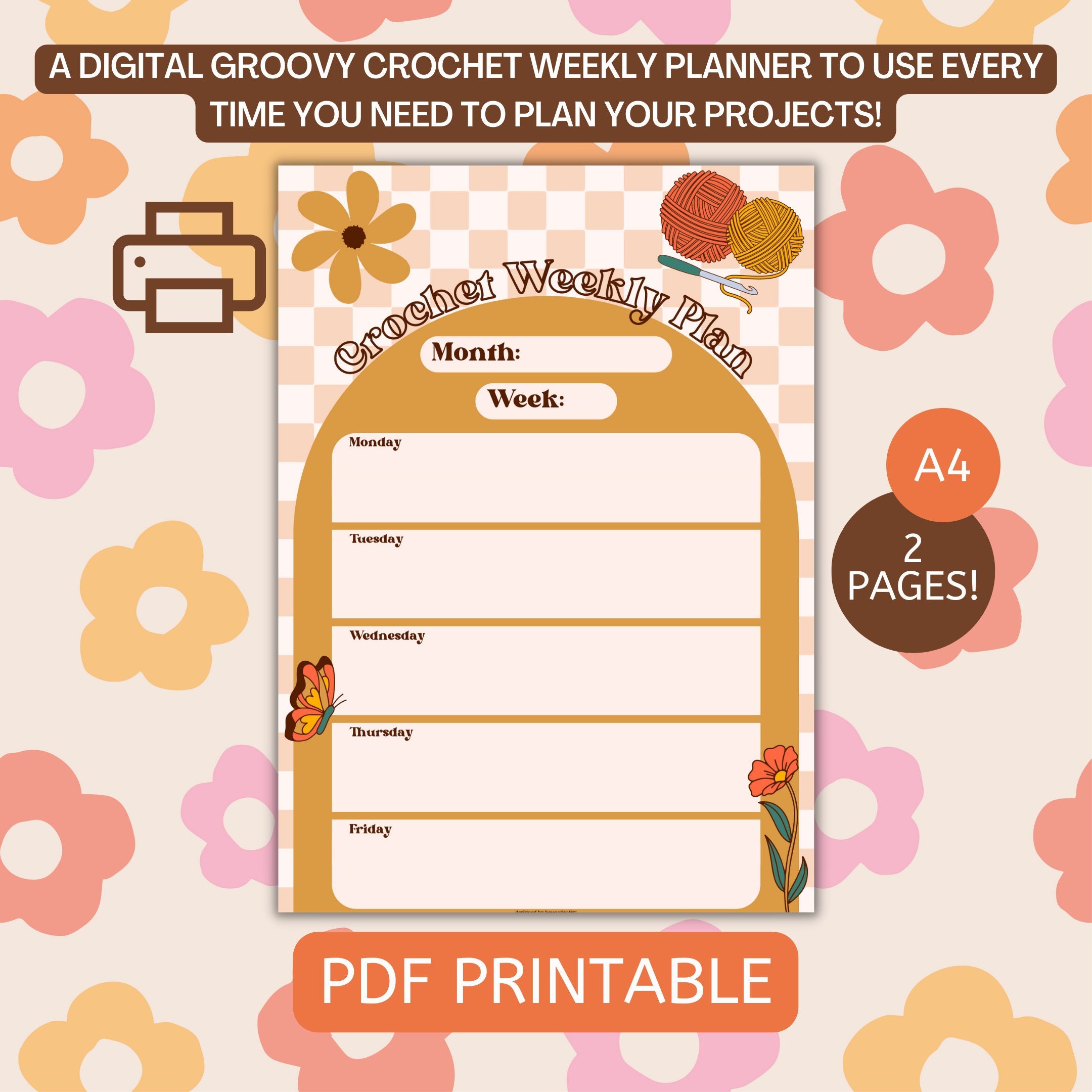 Groovy Printable Crochet Weekly Planner Weekly Planner - Etsy