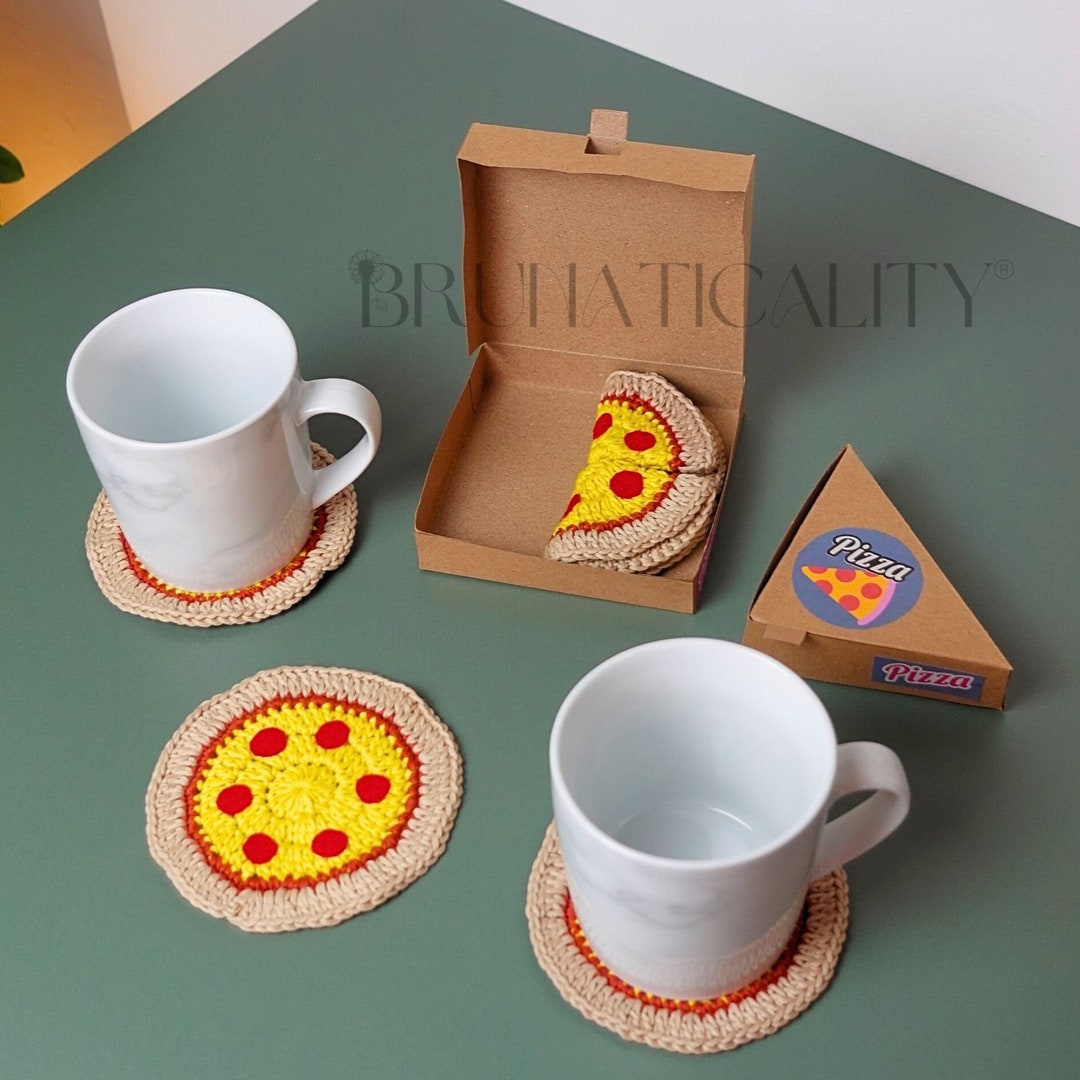 Crochet Pizza Coasters Written Pattern and Pizza Boxes Templates ...