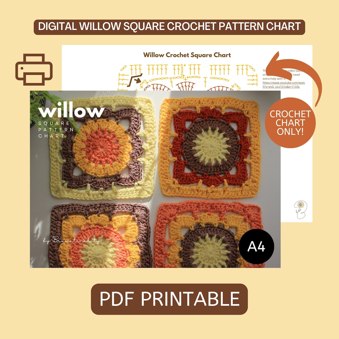 CROCHET CHART for the Willow Square Pattern, Willow Square Crochet ...