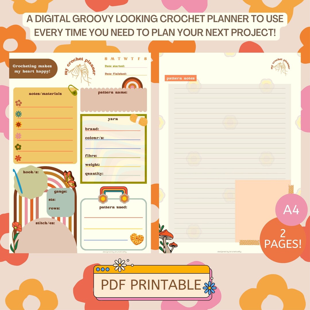 Groovy Printable Crochet Project Planner - Crochet Planner - Digital ...