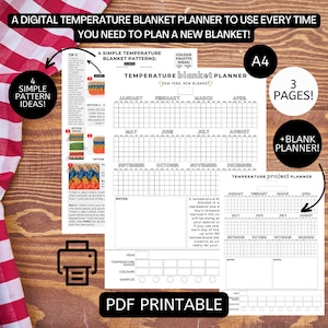 Crochet/knitting Temperature Blanket Planner & 4 Simple CROCHET Pattern ...