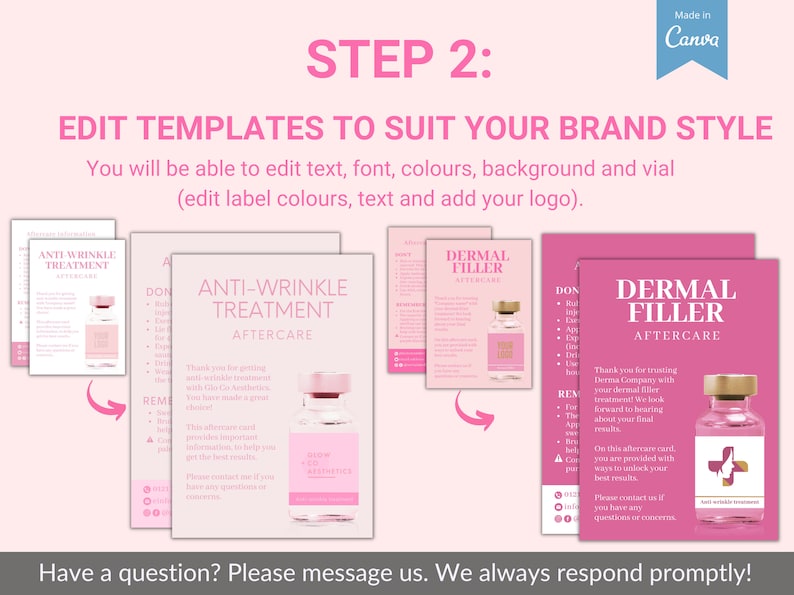 PINK Filler and Botox Aftercare Card Pack / Aesthetics - Etsy