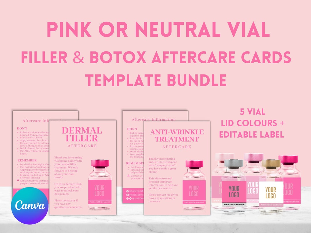 PINK Filler and Botox Aftercare Card Pack / Aesthetics Aftercare Card ...