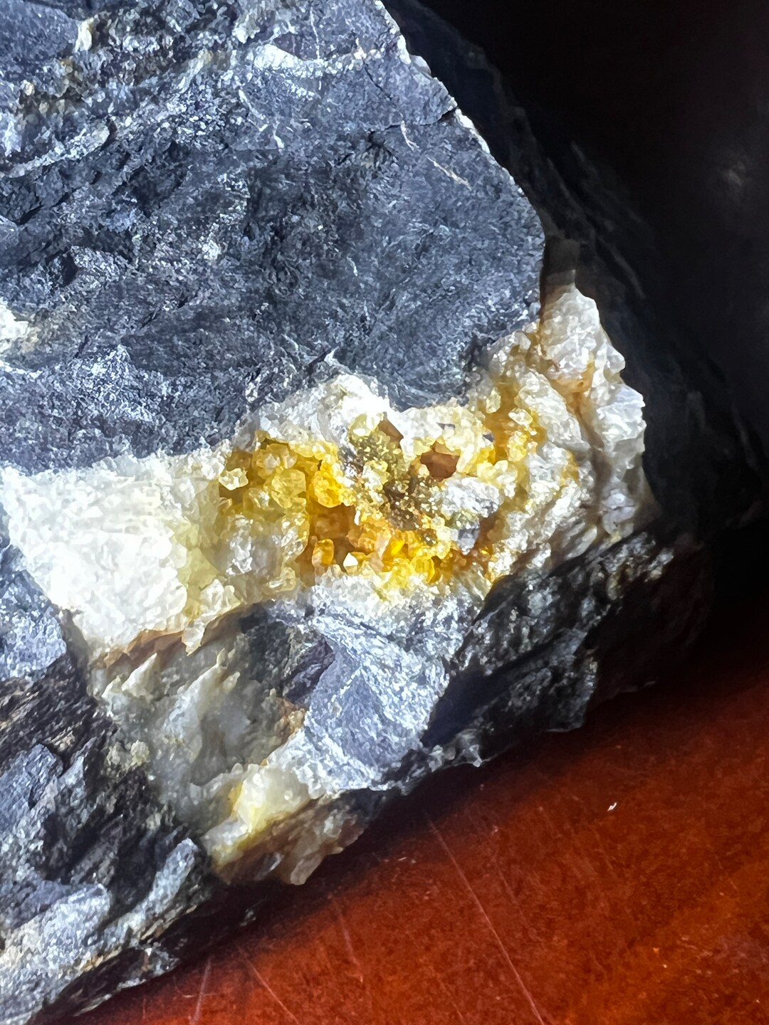Pyrite or Orange Quartz Crystals in a Slate Matrix Found by ...