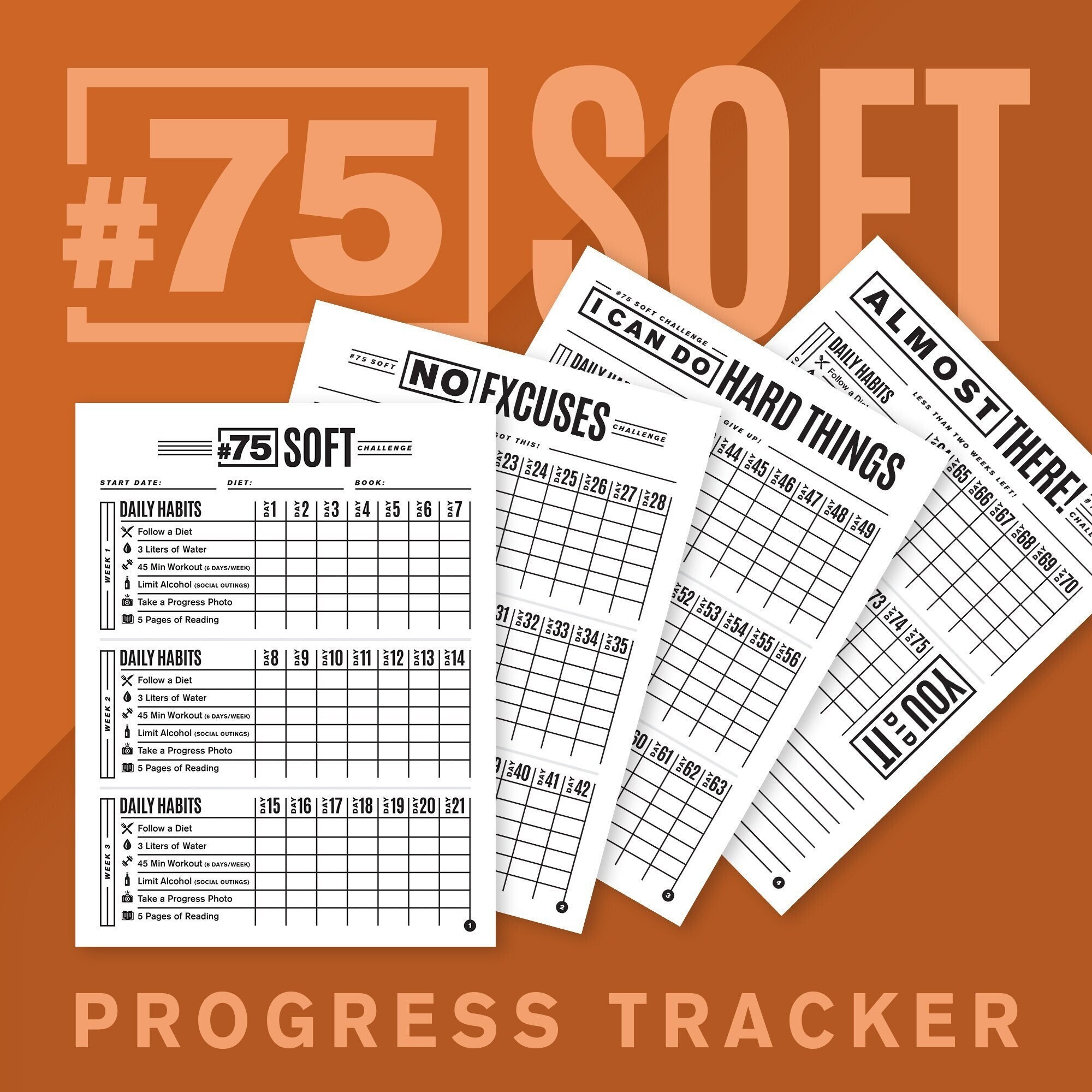 Printable 75 SOFT Challenge Easier 75hard Habit Tracker Checklist 75 ...