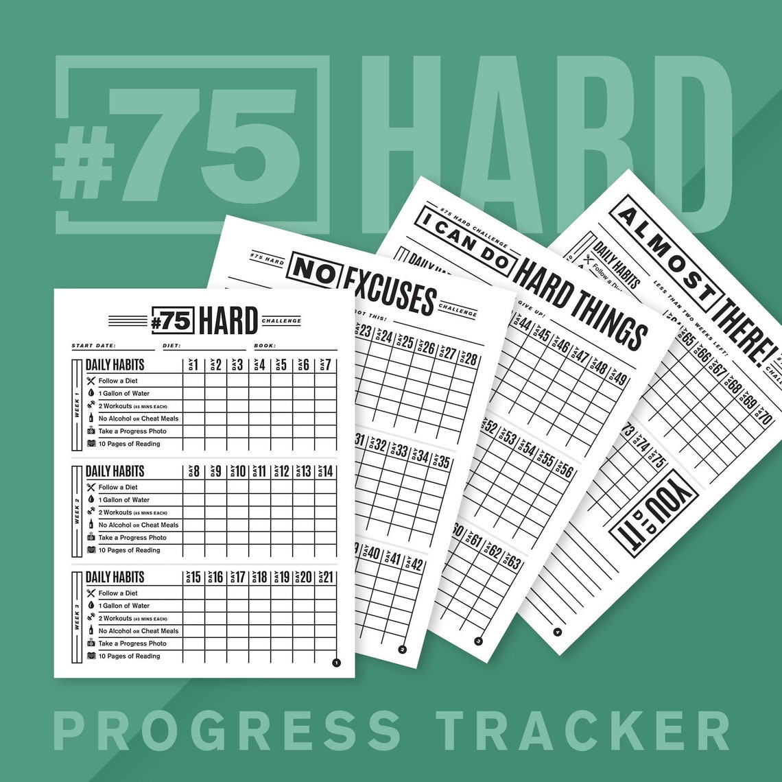 75 Hard Challenge Progress Tracker Printable Download 75 - Etsy