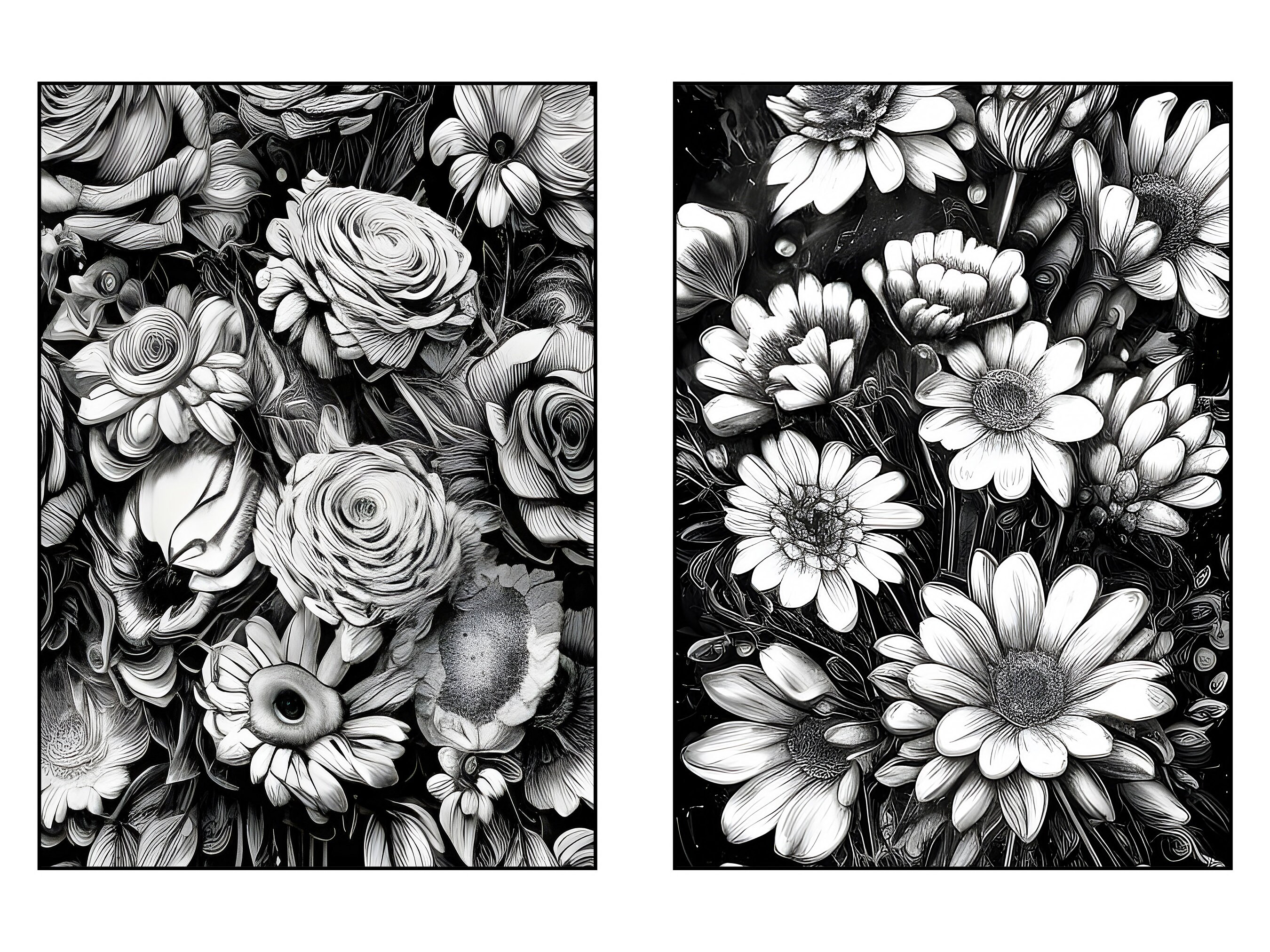 Flowers 20 Grayscale Coloring Pages Instant Digital Download - Etsy