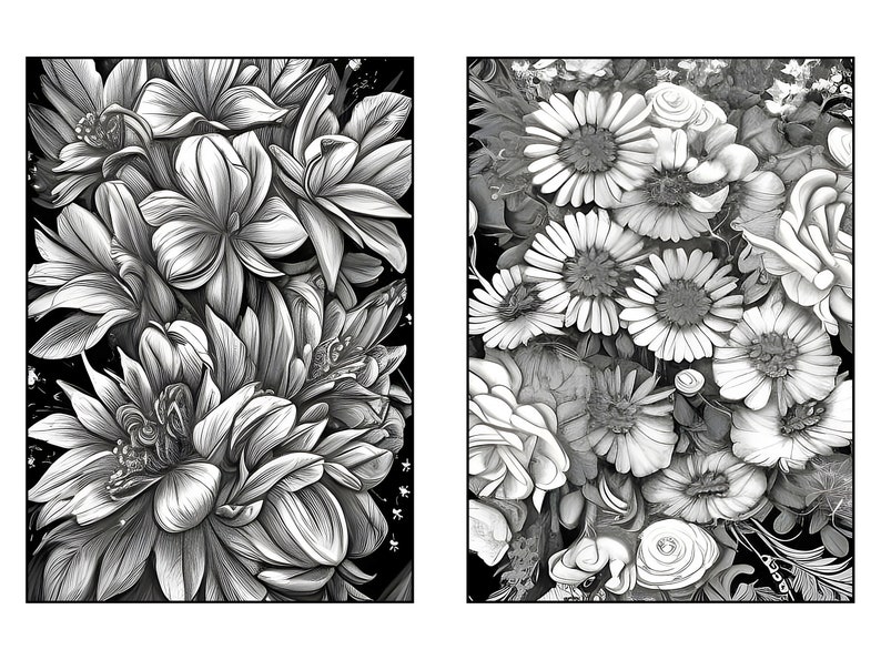 Flowers 20 Grayscale Coloring Pages Instant Digital Download - Etsy