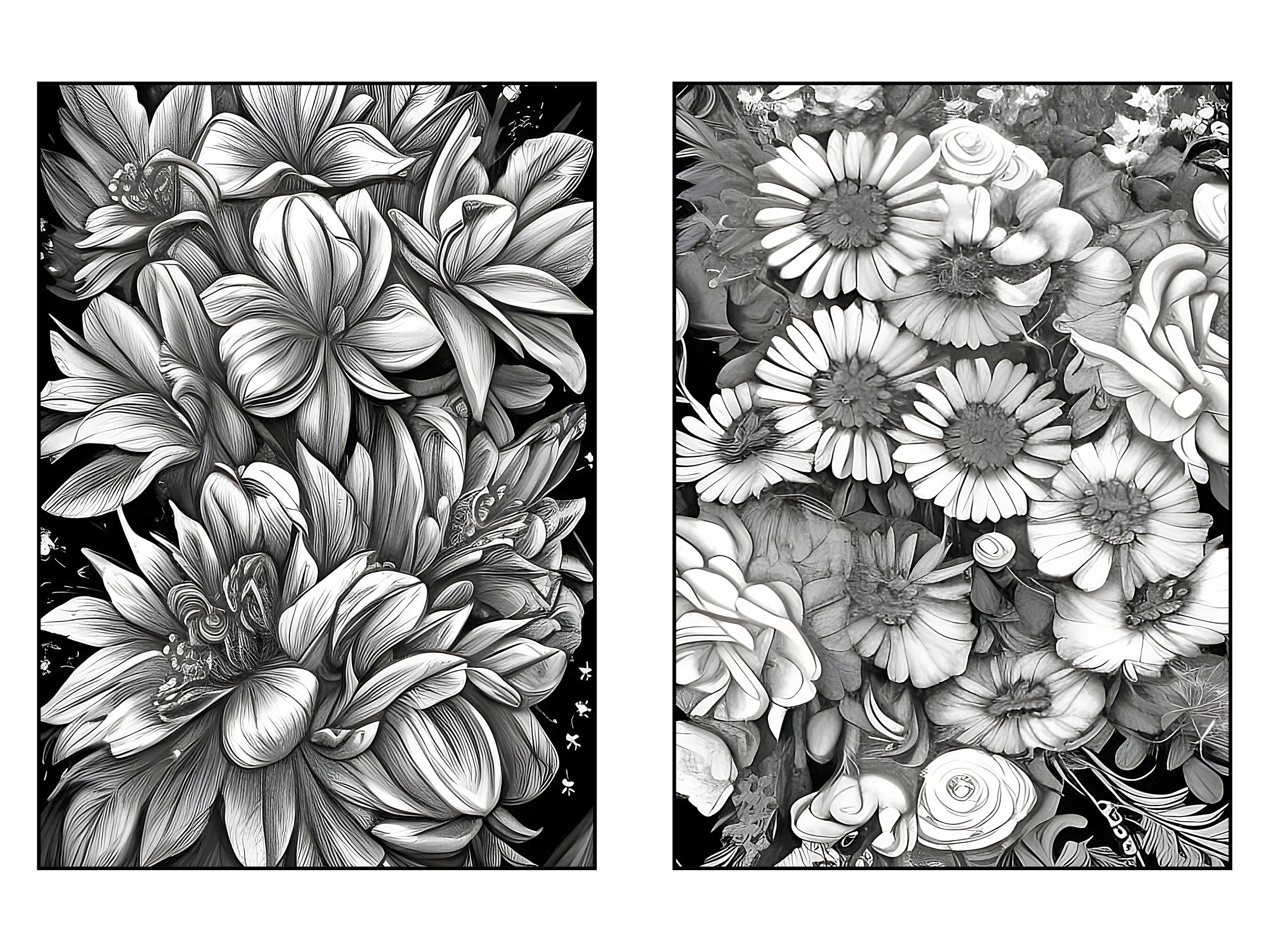 Flowers 20 Grayscale Coloring Pages Instant Digital Download - Etsy