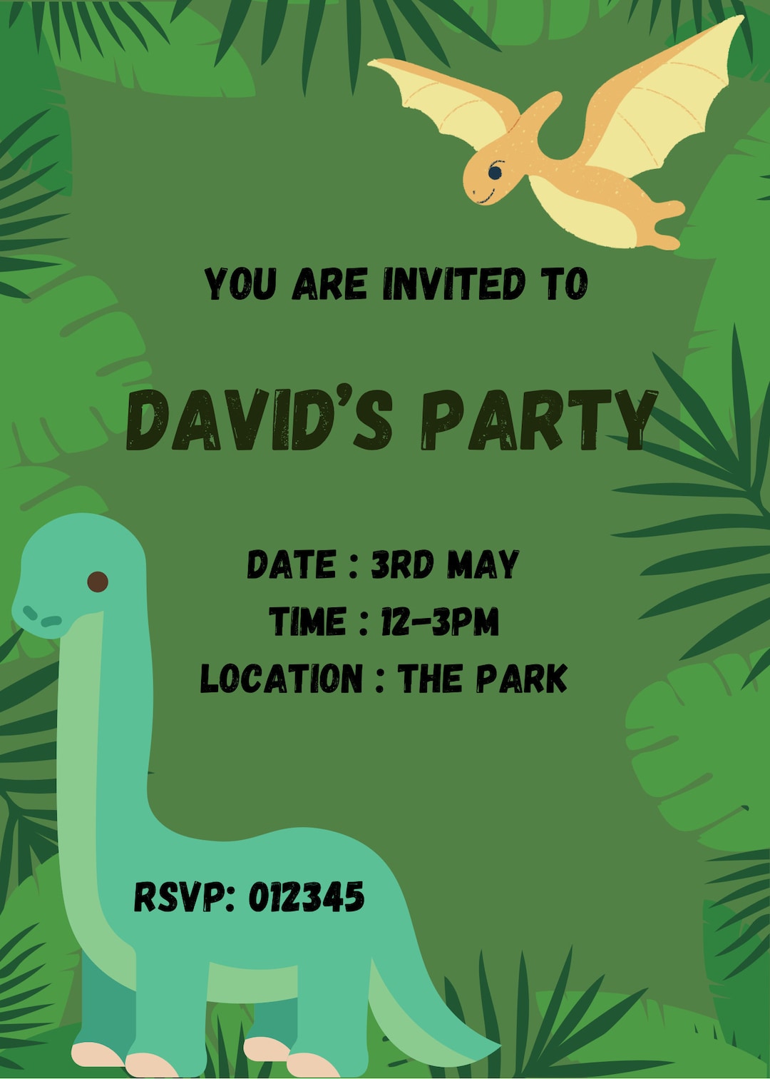 Dinosaur Themed Birthday Invitation, Instant Download, Editable Party ...