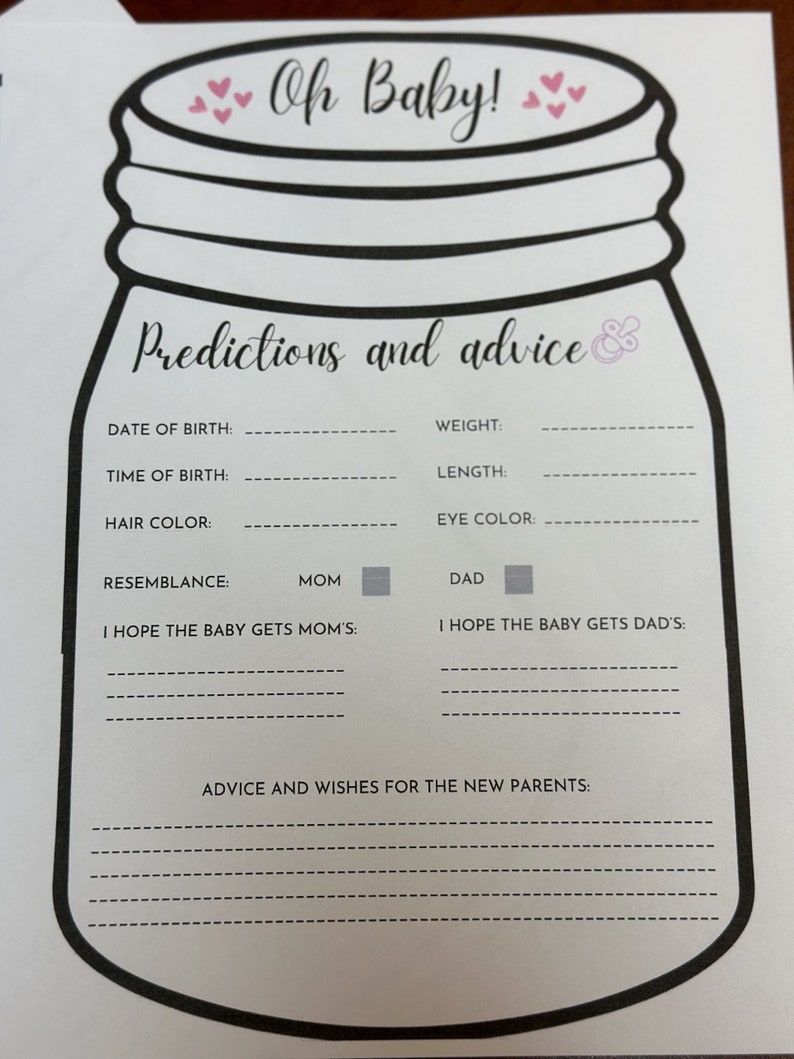Oh Baby! Fillable Predictions and Advice Good for Baby Showers - Etsy
