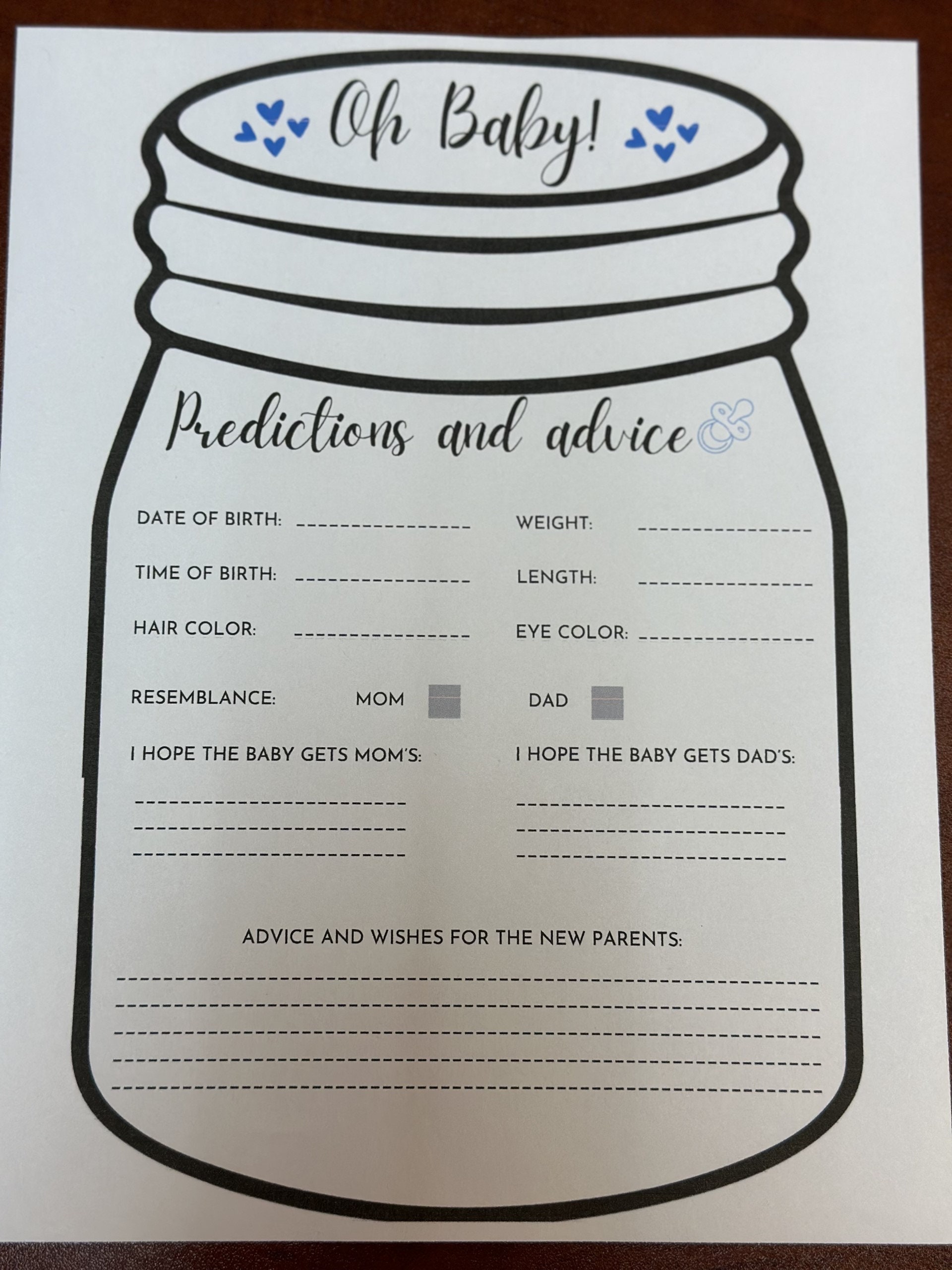 Oh Baby! Fillable Predictions and Advice Good for Baby Showers - Etsy