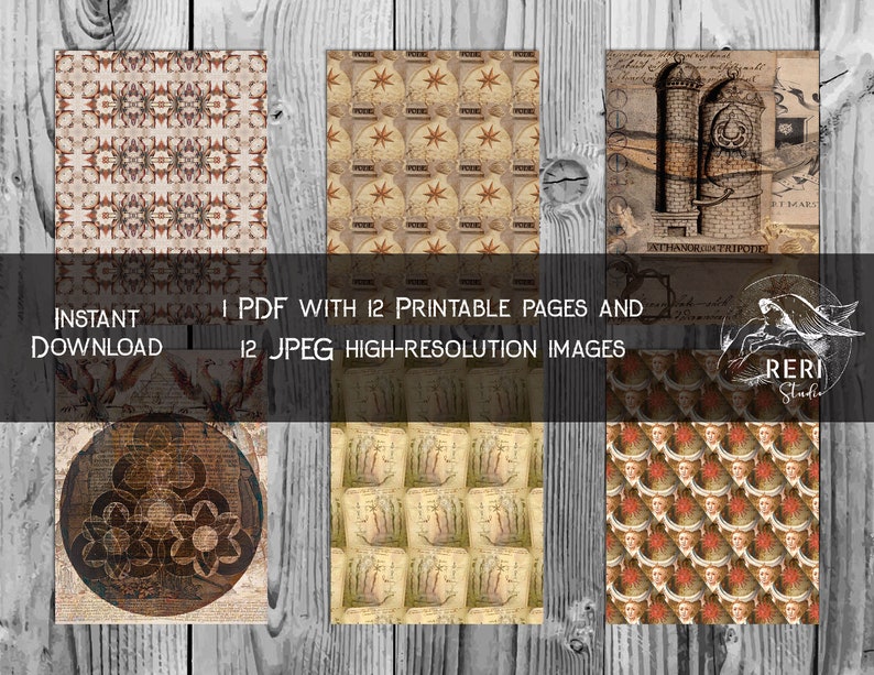 12 Alchemy Digital Papers, Printable Collage Paper With Medieval ...